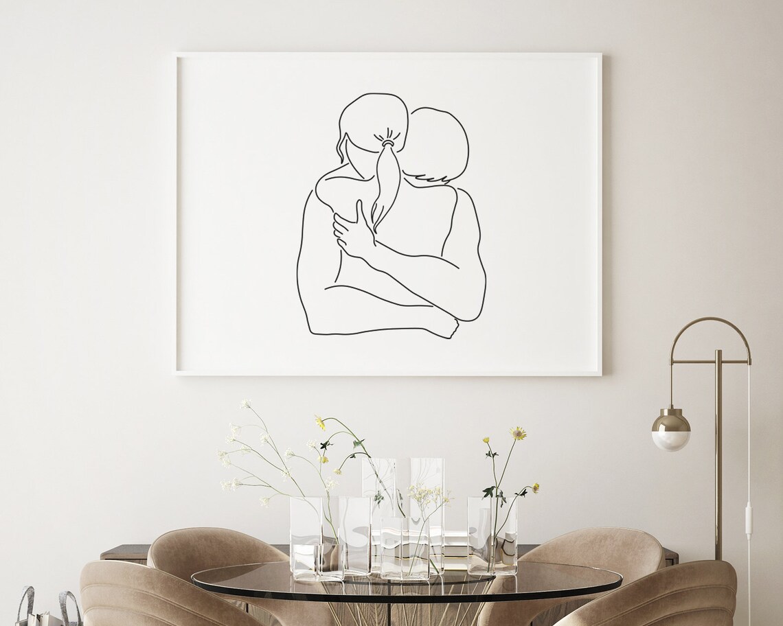 Couples Embrace Line Art Poster Cuddle Line Art Line Art - Etsy