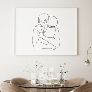 Couples Embrace Line Art Poster, Cuddle Line Art, Line Art Poster, Line ...