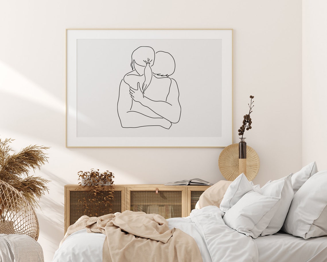 Couples Embrace Line Art Poster Cuddle Line Art Line Art - Etsy
