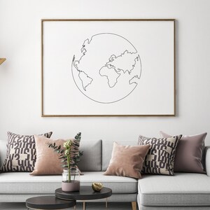 World Map Line Art Poster, World Map Line Art, Line Art Poster, Line ...
