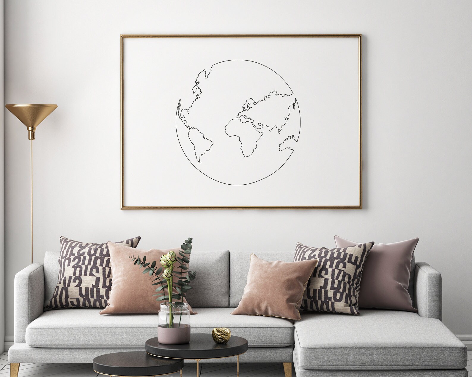 World Map Line Art Poster World Map Line Art Line Art - Etsy UK
