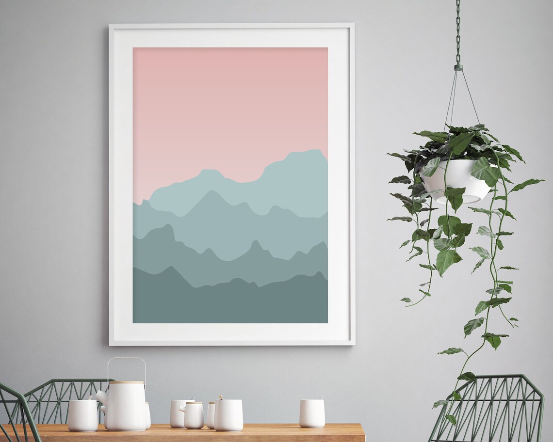 Pastel Mountain Landscape Pastel Print Mountains Poster | Etsy