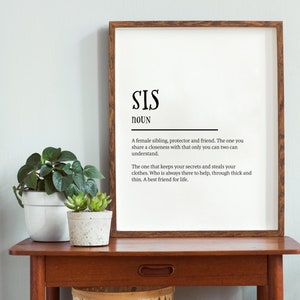 Sister Definition Poster, Gift for Sister, Gift for Sis, Definition ...