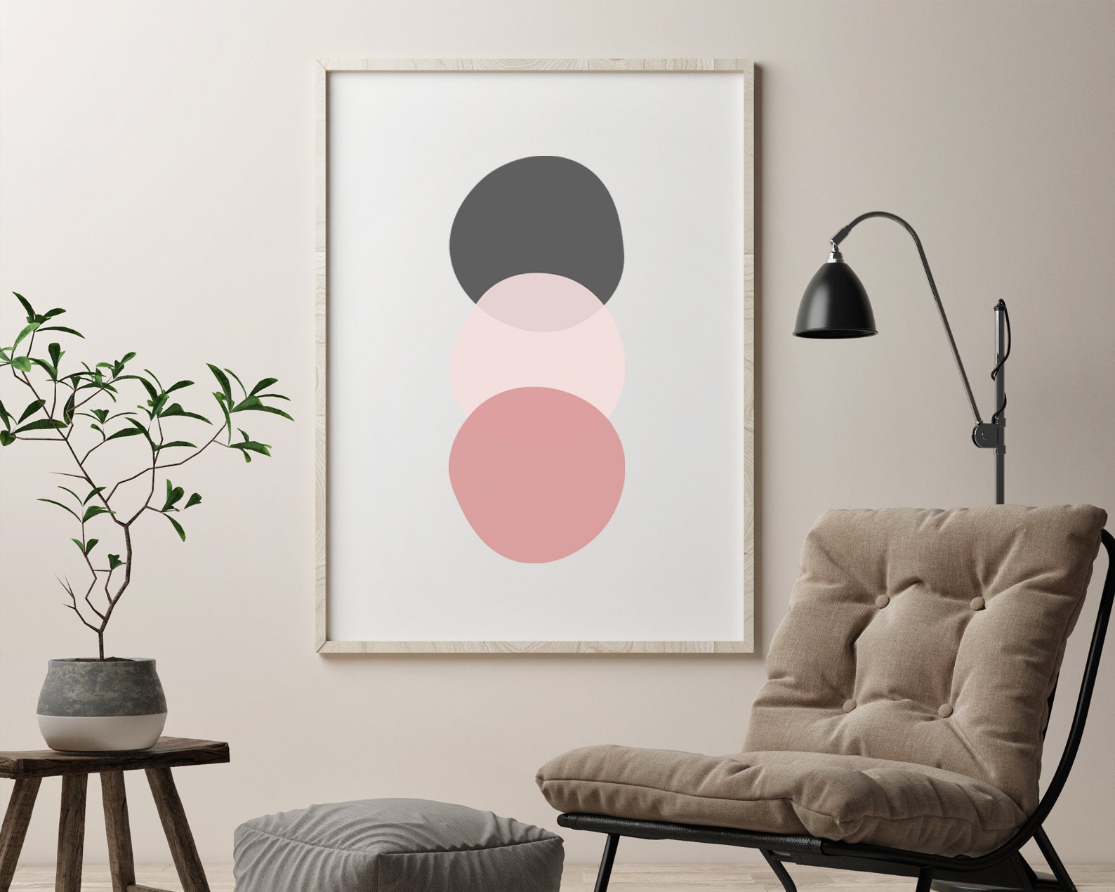 Pink Circles Wall Art Pink Circle Print Scandinavian Print - Etsy