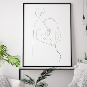 Hugging Couple Line Art Poster, Cuddle Line Art, Line Art Poster, Line ...