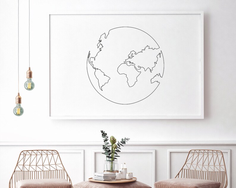 World Map Line Art Poster World Map Line Art Line Art - Etsy UK