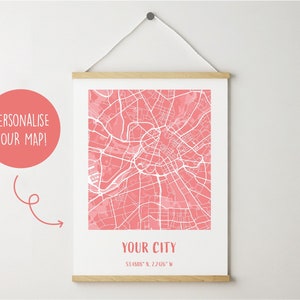 Pink City Map Minimalist Poster, Pink City Poster, London Minimalist ...
