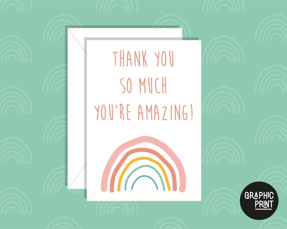 Thank You so Much You're Amazing Thank You Card Rainbow | Etsy
