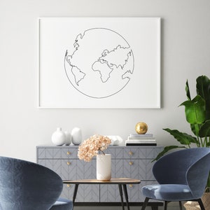 World Map Line Art Poster, World Map Line Art, Line Art Poster, Line ...