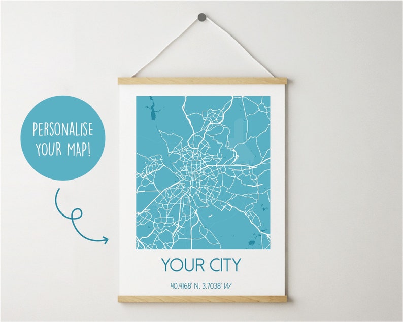 Blue City Map Minimalist Poster Blue City Poster London - Etsy