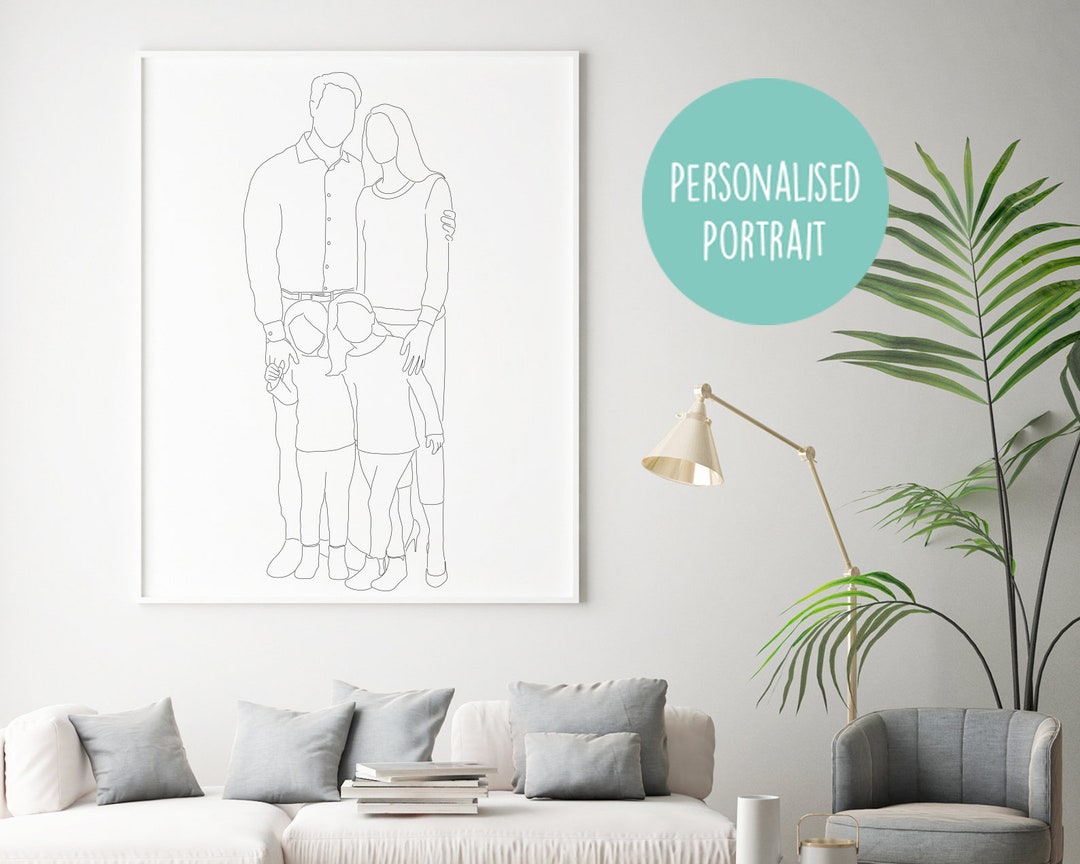 Customised Family Portrait Line Art Print, Family Line Art Print ...