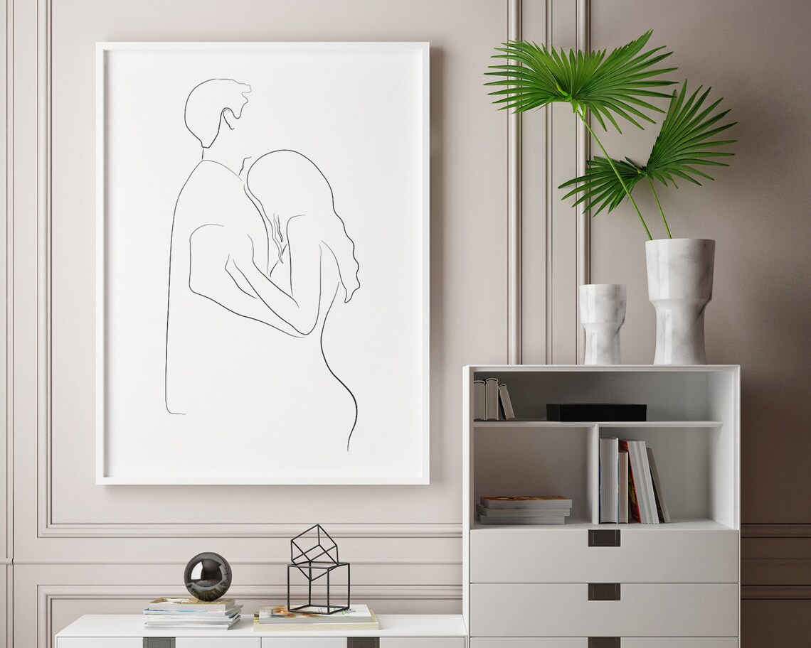 Hugging Couple Line Art Poster Cuddle Line Art Line Art | Etsy