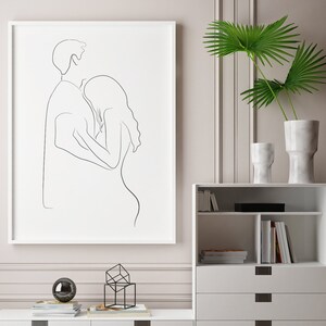 Hugging Couple Line Art Poster, Cuddle Line Art, Line Art Poster, Line ...
