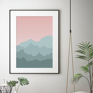 Pastel Mountain Landscape, Pastel Print, Mountains Poster, Pastel ...