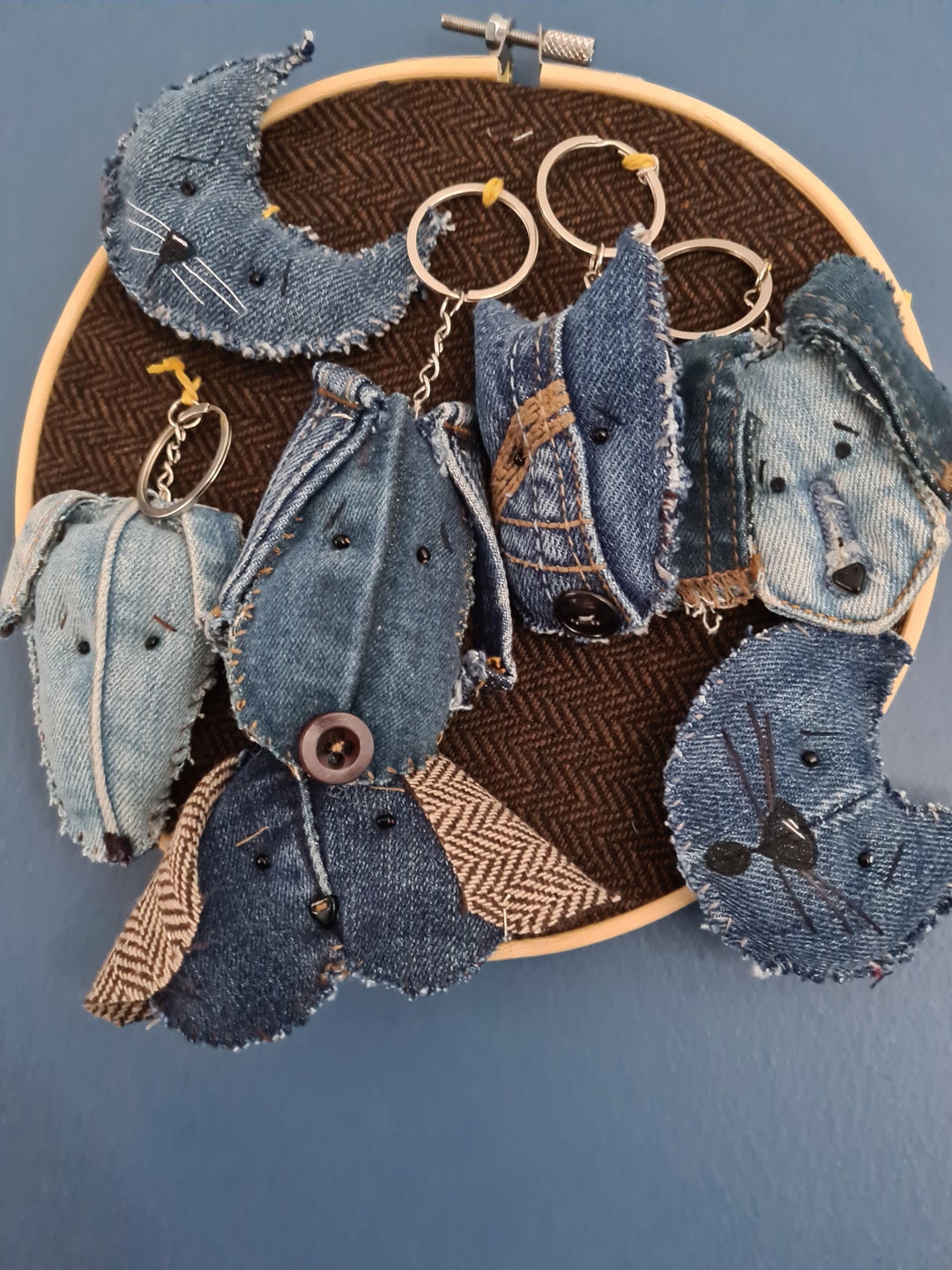 PDF PATTERN KEYRINGS Tree Decorations Upcycled Denim Cats and Dogs Hand ...