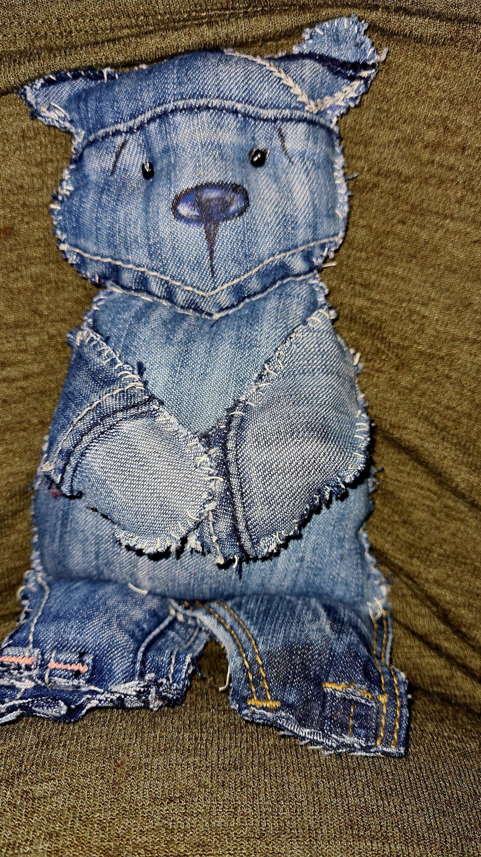 Denim Bear Sewing Pattern PDF Easy Hand Sew From Scraps - Etsy