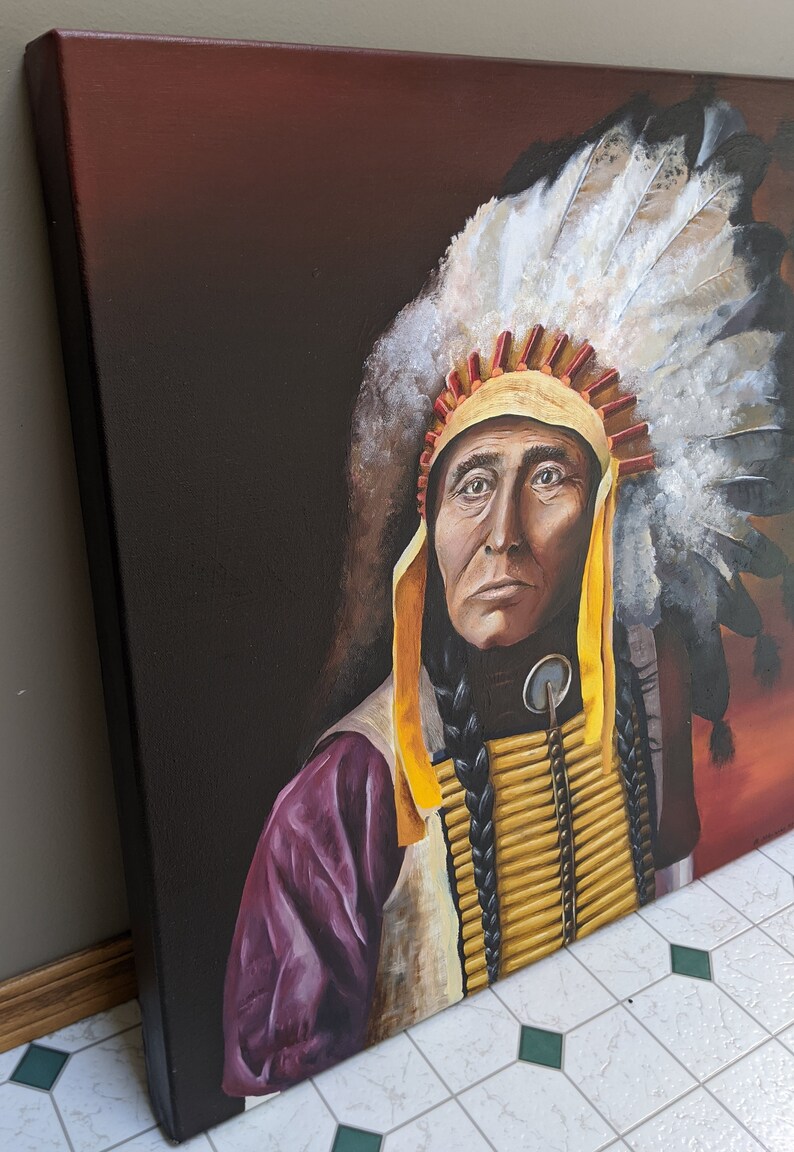 First Nations Man. Oil on Canvas Painting, Indigenous Art, Indian ...