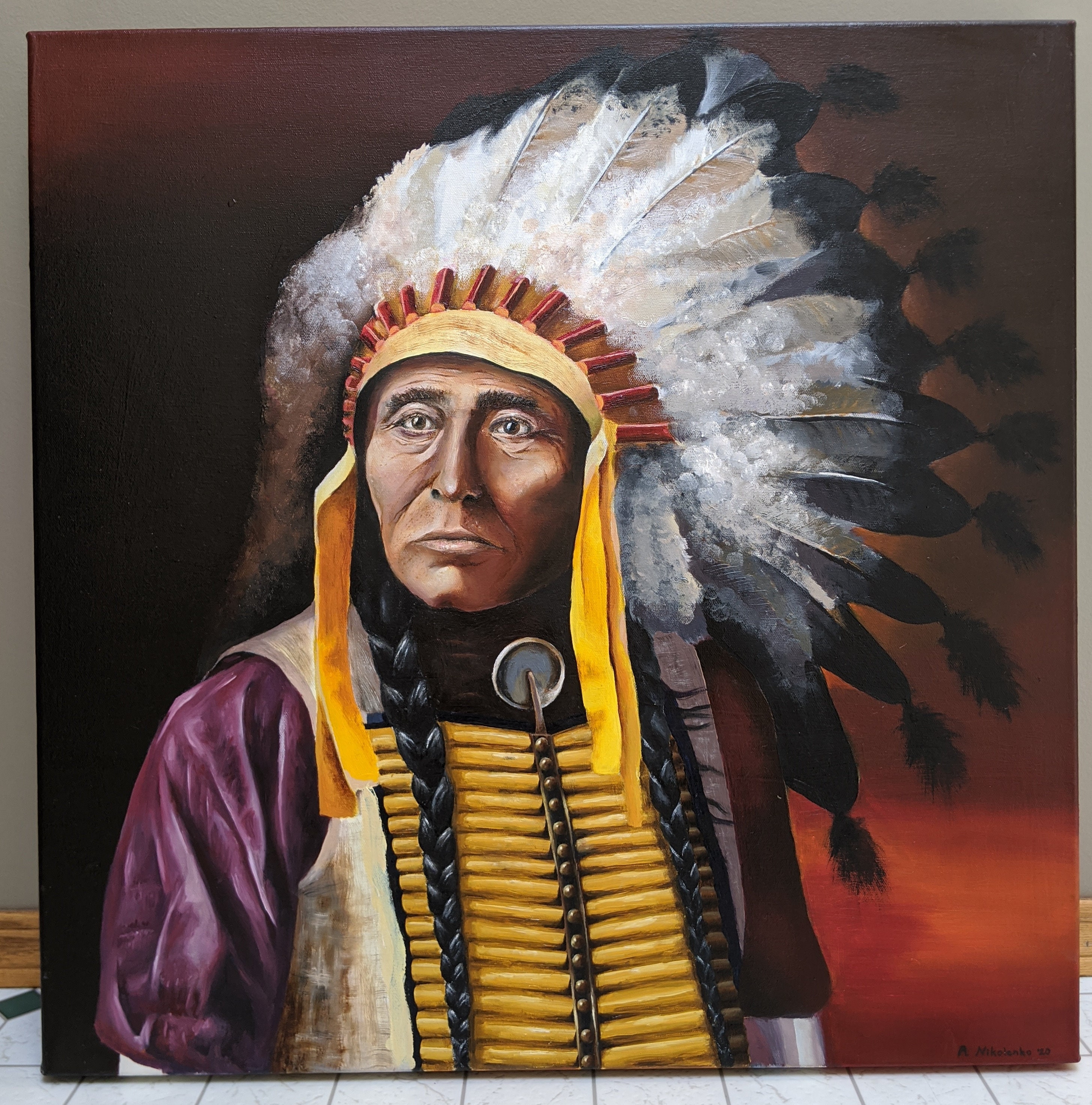 First Nations Man. Oil on Canvas Painting, Indigenous Art, Indian ...