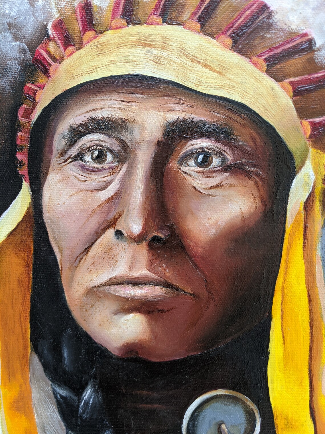 First Nations Man. Oil on Canvas Painting, Indigenous Art, Indian ...