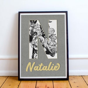 Natalie Custom Name Printable Letter Monogram Bedroom Decor Wall Art ...
