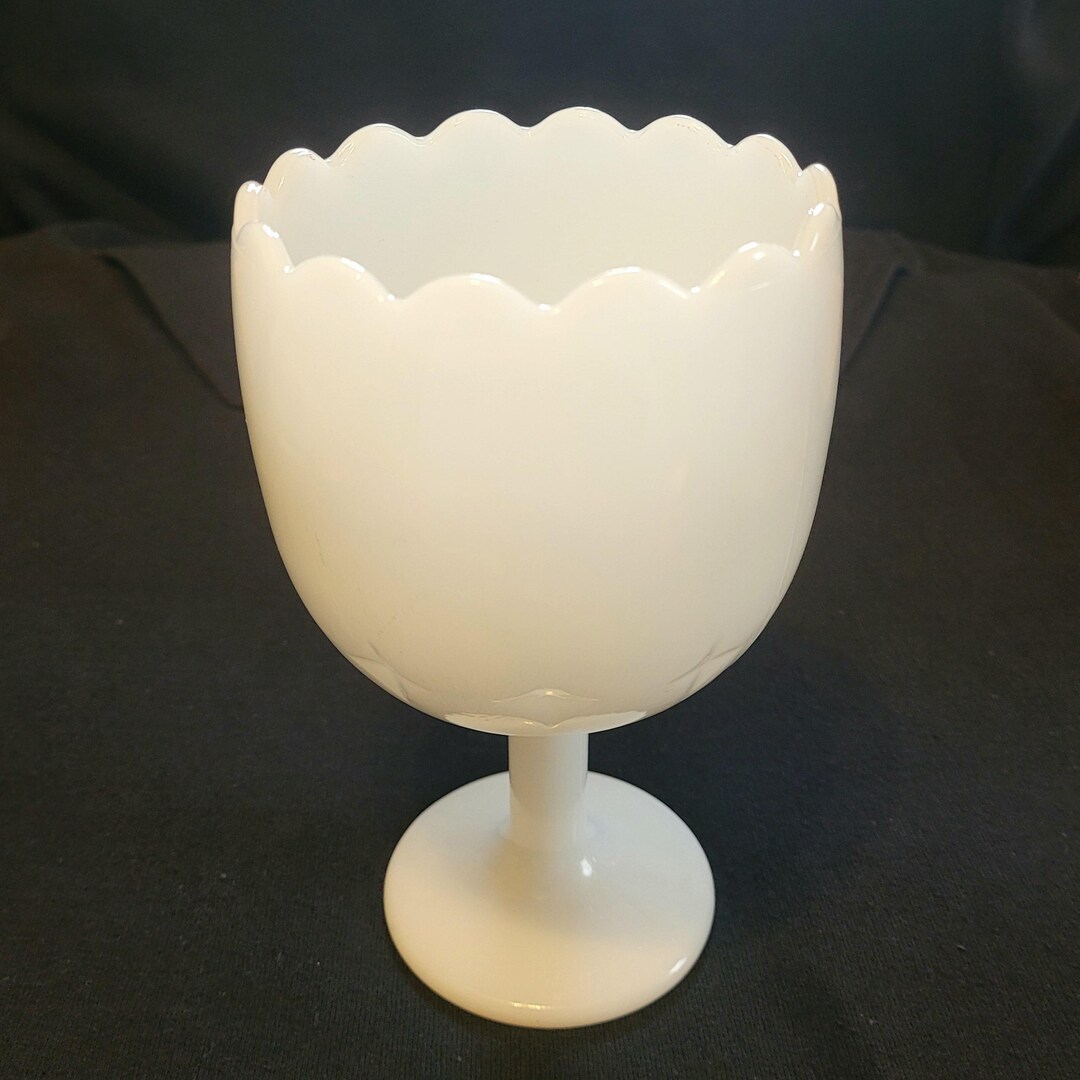 Vintage White Milk Glass Goblet With Round Rim, Rare Mid-century 1950s ...