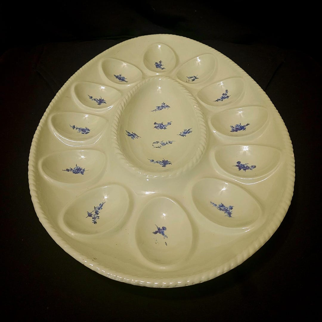 Green Egg Plate Vintage Oval Deviled Egg Platter Ceramic Dish Easter ...