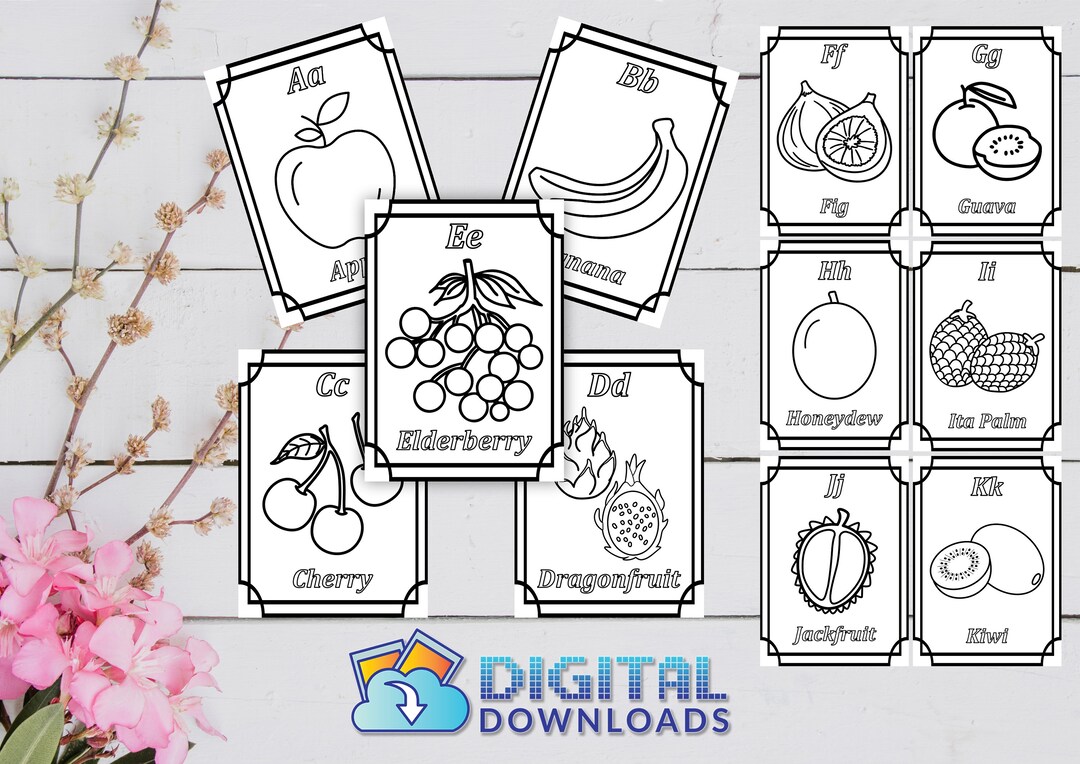 Alphabet Fruit Coloring Pages, Alphabet Coloring Pages, Digital Files ...