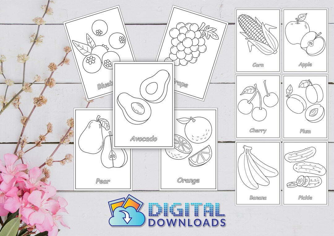 Fruits and Vegetable Coloring Pages, Coloring Pages, Digital Files ...