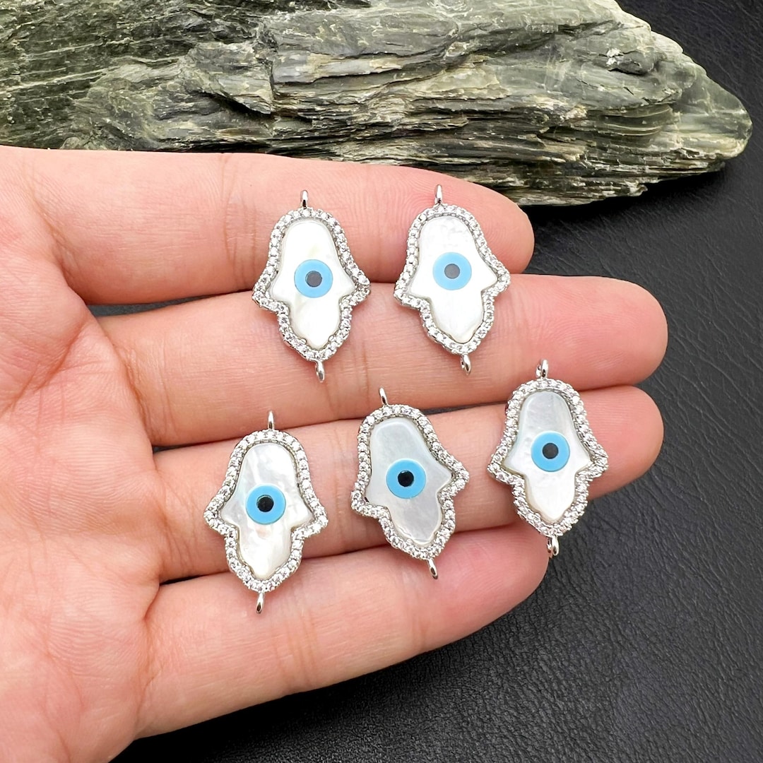 Evil Eye Hamsa Hand Conector Charm,micropave CZ Hamsa Shell Pendant ...