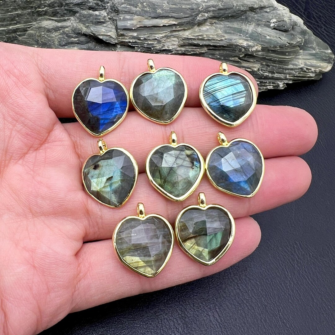 20MM Gold Plated Flash Labradorite Heart Pendant,handmade Cute Crystal ...