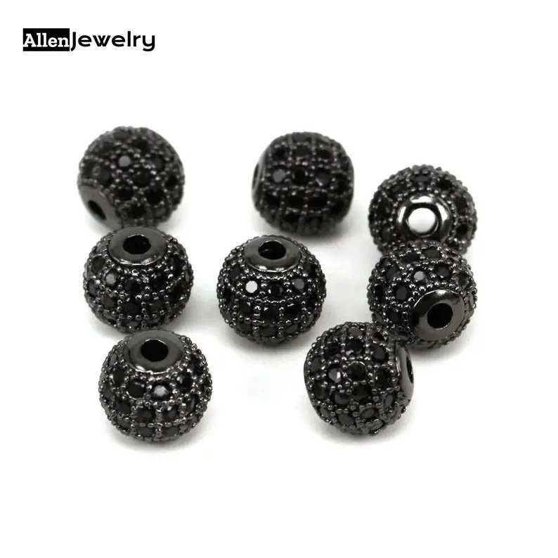 2PCS Micro Paved Black CZ Round Beads: Copper Bracelet Charms (8mm) - Etsy