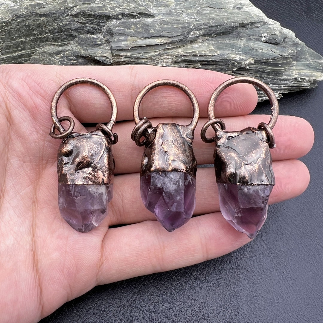 Soldered Bronze Plated Natural Healing Gemstone Crystal Amethyst Point ...
