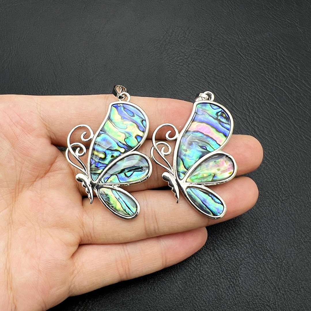 Silver Plated Butterfly Pendant,natural Abalone Shell Pendants,paua ...
