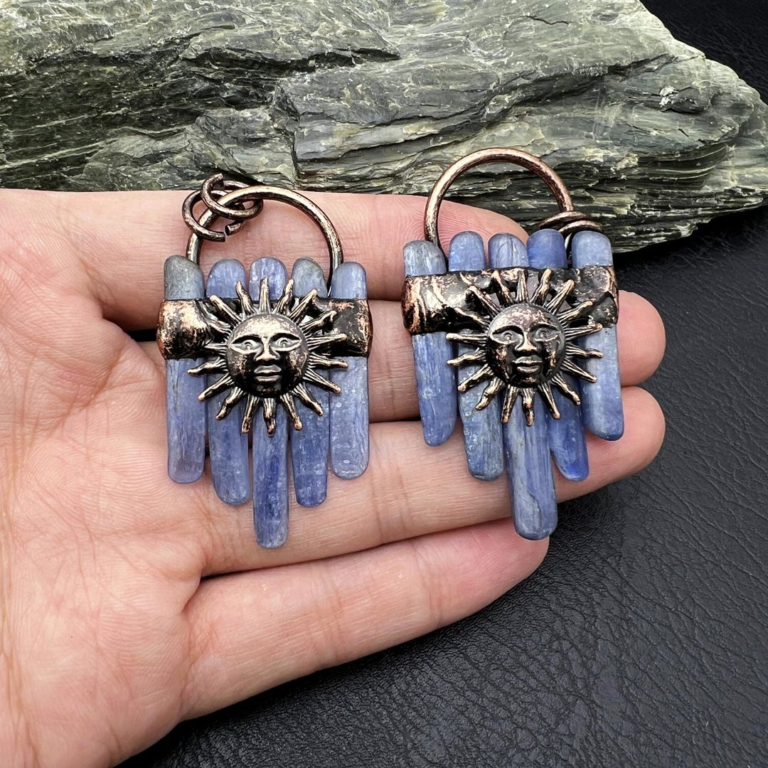 Large Natural Gemstone Sun Pendant,blue Kyanite Solar Pendant,hand Made ...