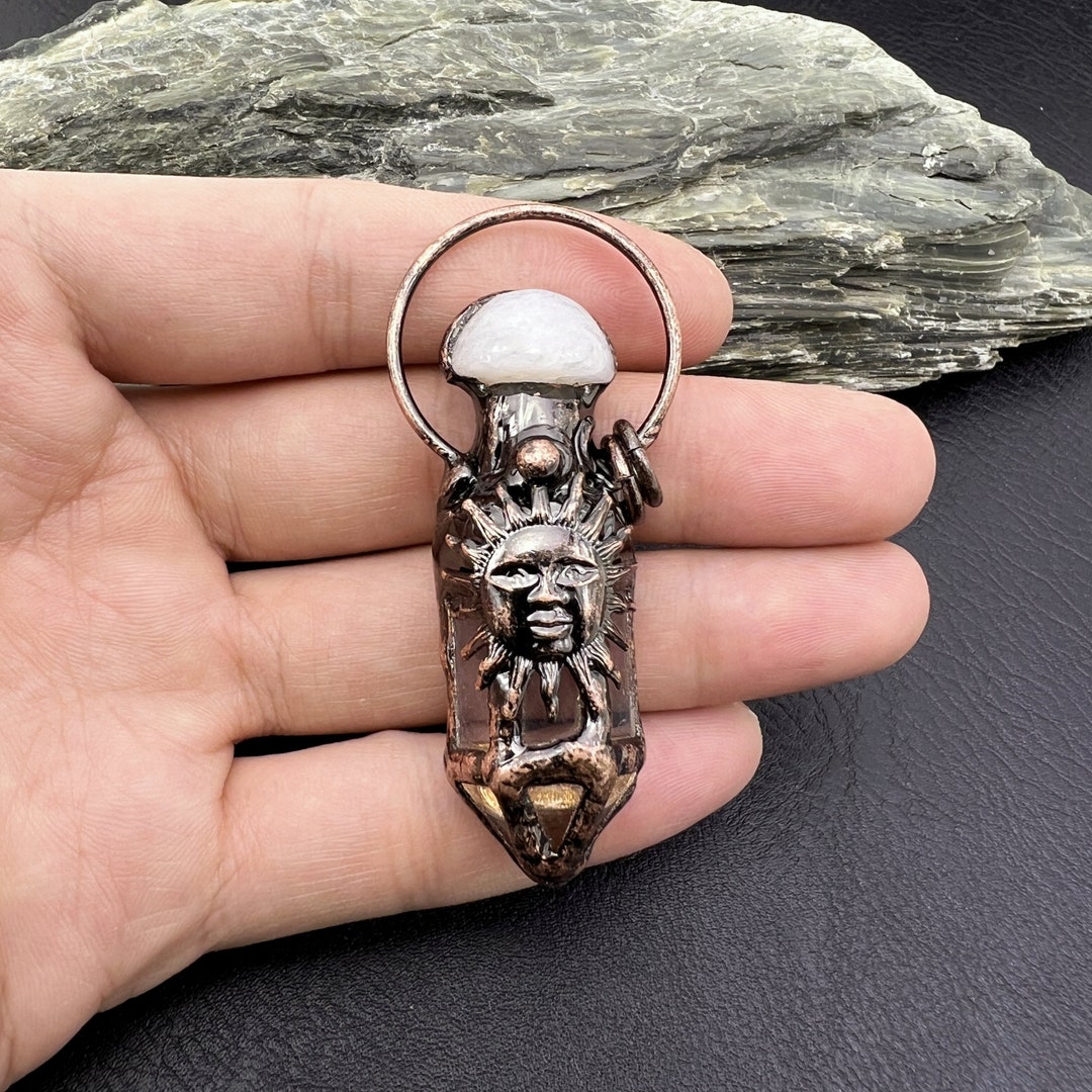 Handmade Bronze Plated Quartz Sun Pendant: Gothic Crystal Jewelry - Etsy UK