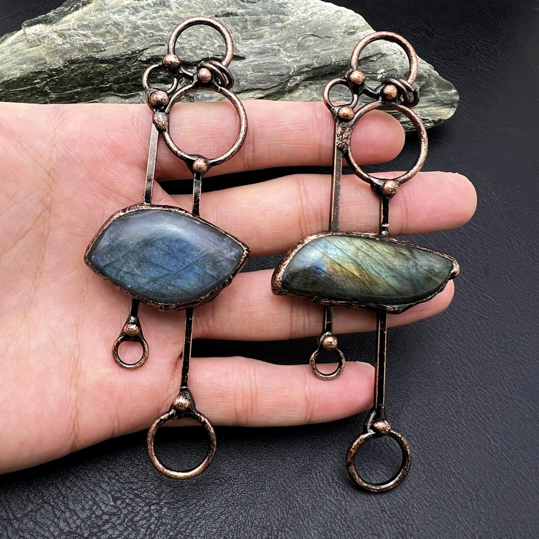 Bronze Plated Soldered Large Natural Gemstone Pendant,flash Labradorite ...