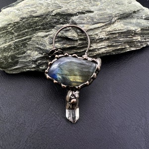 Soldered Large Natural Gemstone Flash Labradorite Pendant,white Quartz ...