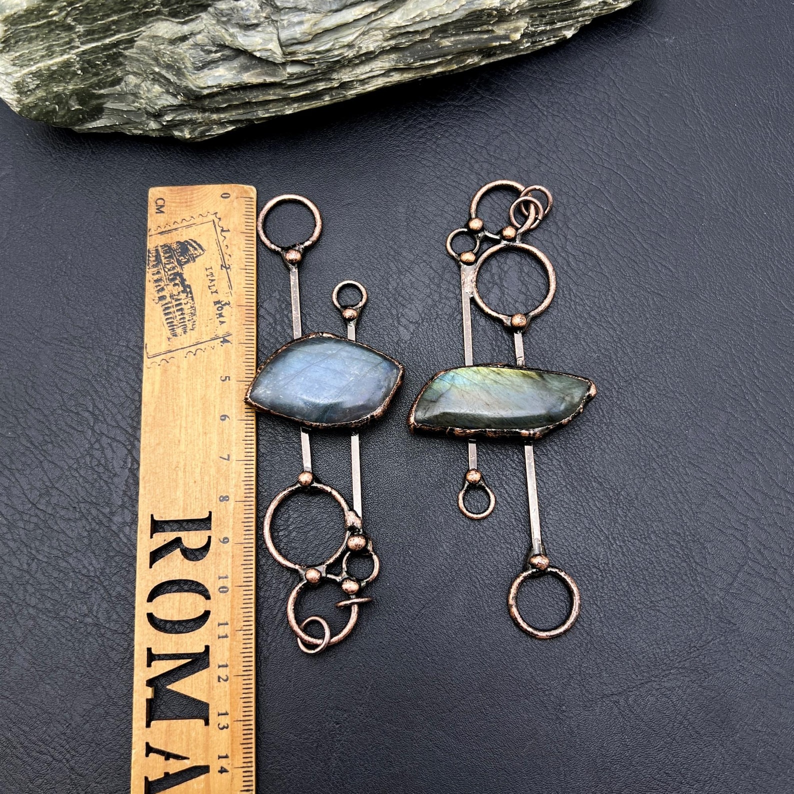 Bronze Plated Soldered Large Natural Gemstone Pendant,flash Labradorite ...