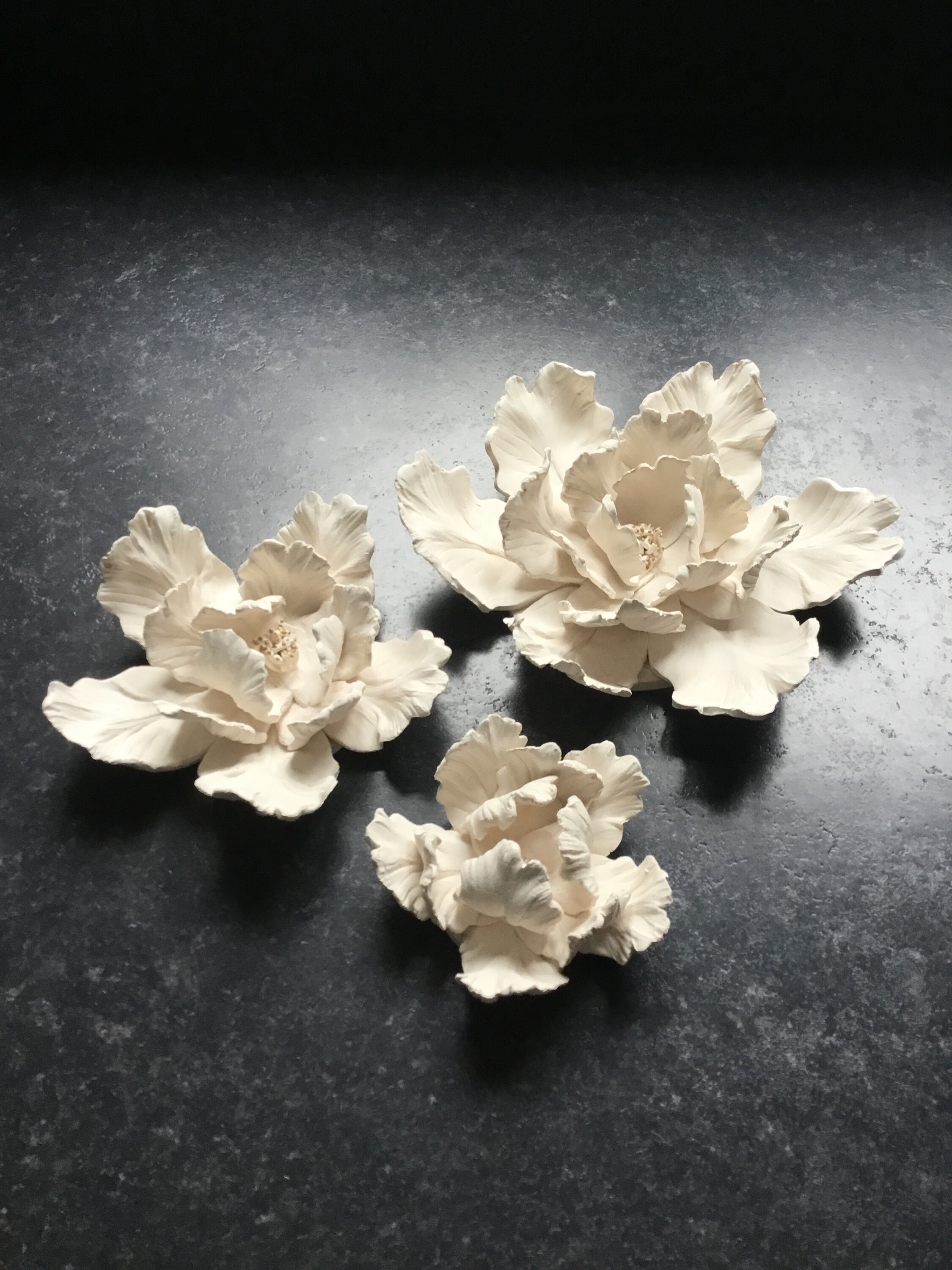 Flowers, Ceramic Flowers, Set of 3, Wall Art, Contemporary, White ...
