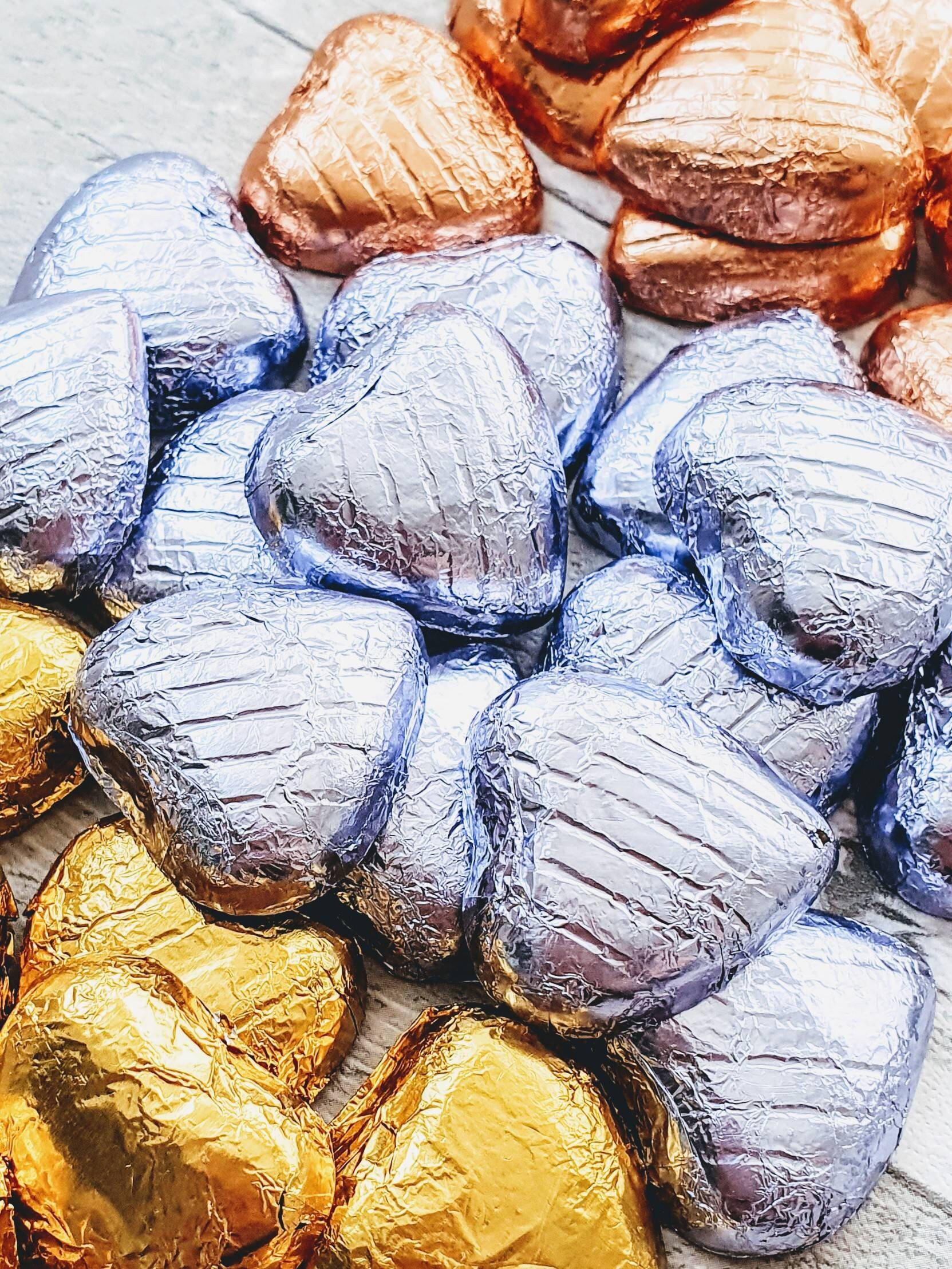 Foil Wrapped Chocolate Hearts. DIY Wedding Favours. Valentine's Day ...