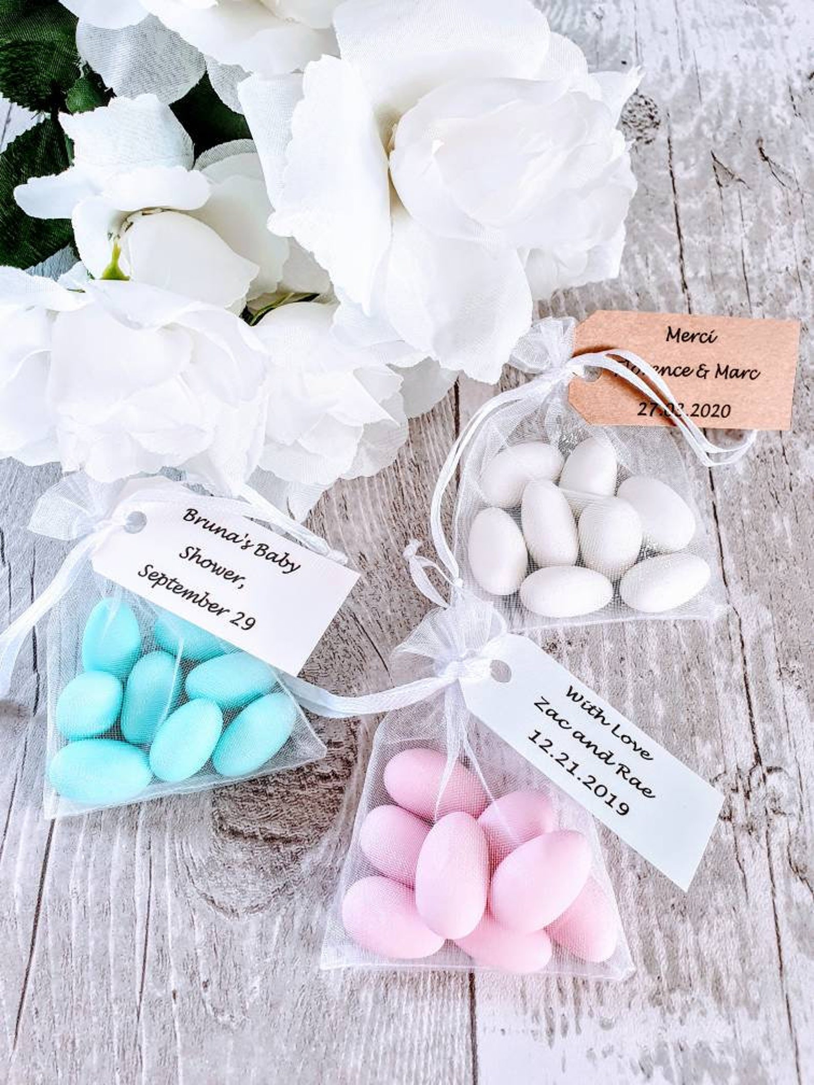 Sugared Almonds in Organza Bags, Personalized Wedding Favour, Party ...