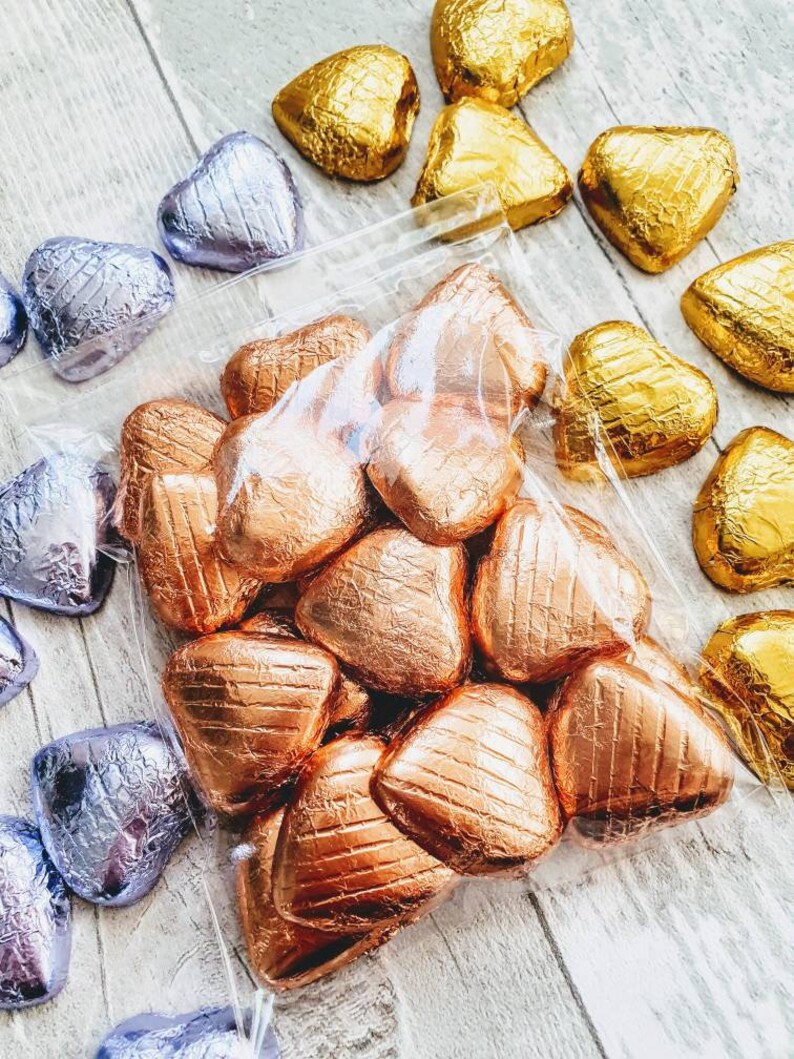 Foil Wrapped Chocolate Hearts. DIY Wedding Favours. Valentine's Day ...