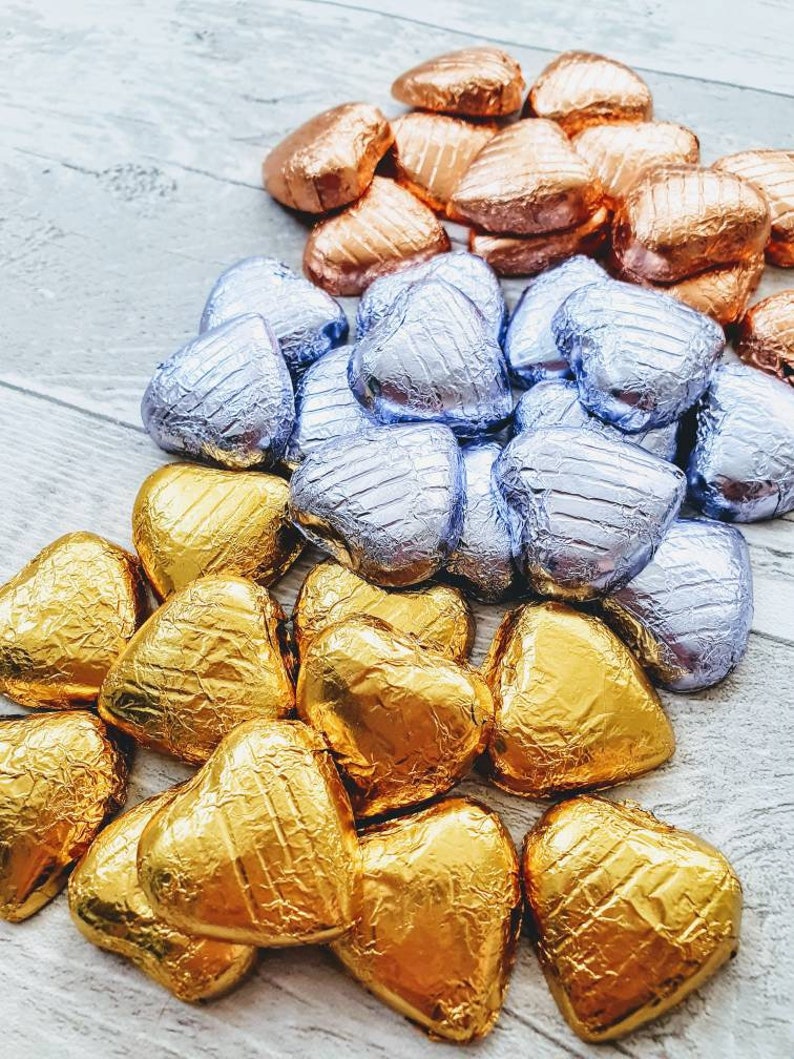 Foil Wrapped Chocolate Hearts. DIY Wedding Favours. Valentine's Day ...