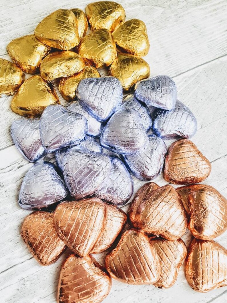 Foil Wrapped Chocolate Hearts. DIY Wedding Favours. Valentine's Day ...