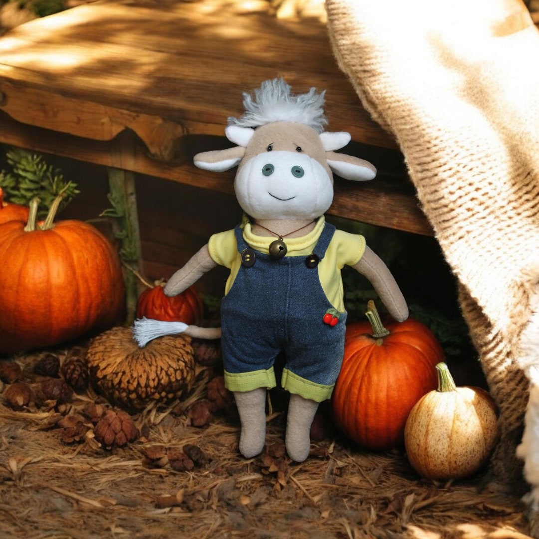 Bull in Overalls Toy Cow Happy Bull Toy Cute Cow Big Cow Handmade Cow ...