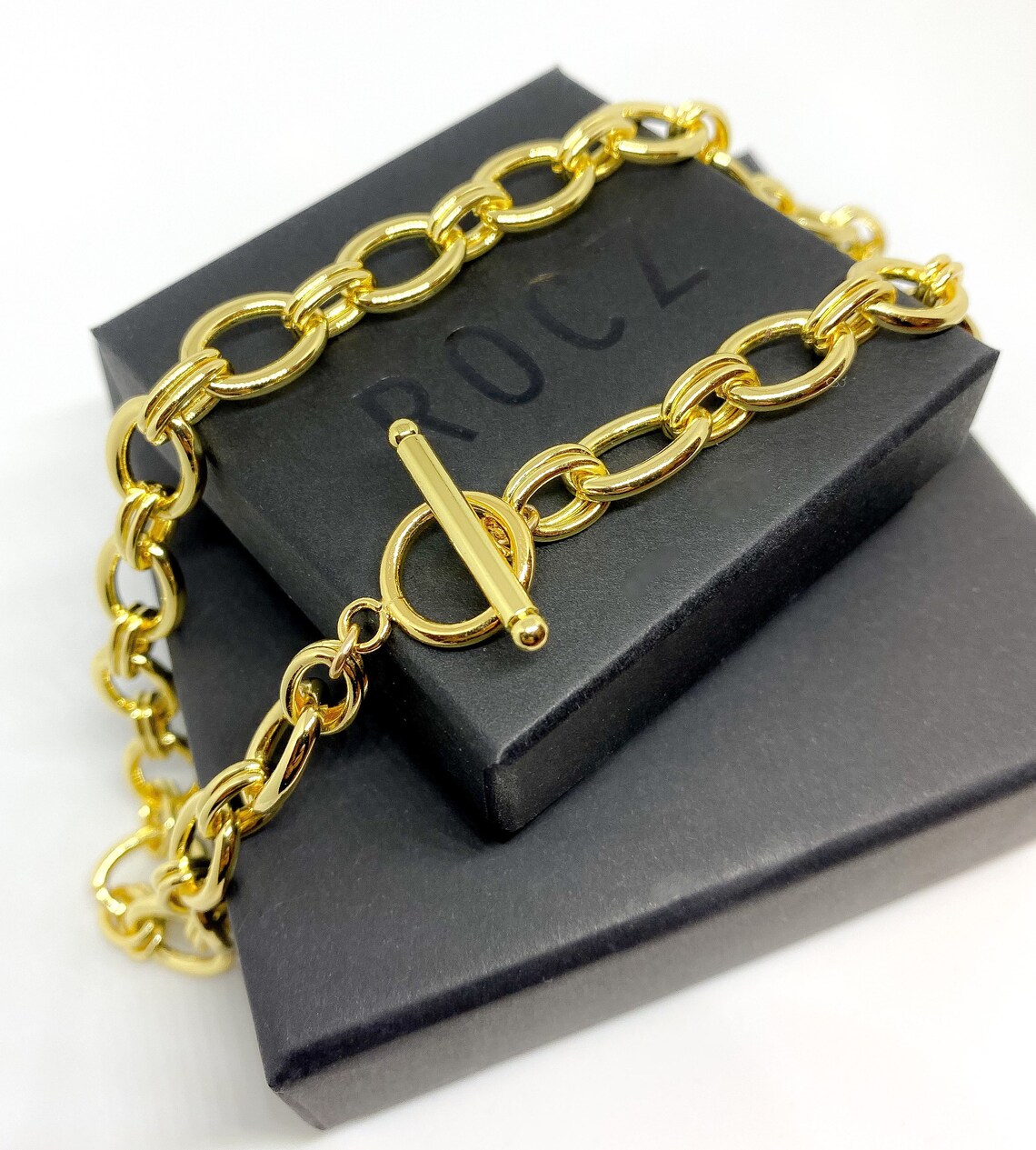 Chunky Gold Oval Rolo Chain Necklace Thick Gold Link Choker | Etsy