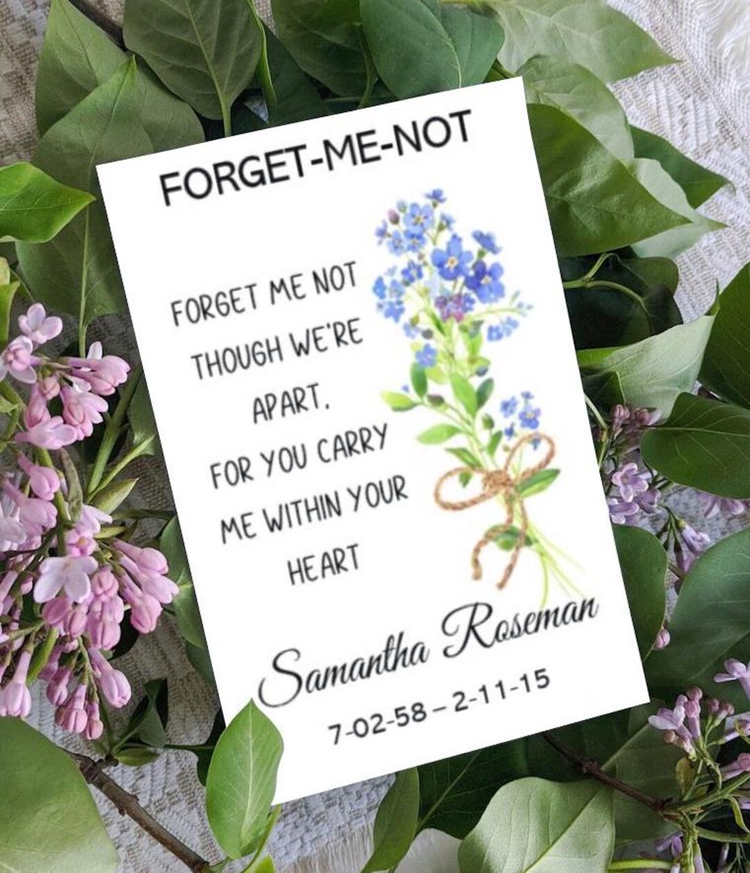 Forget Me Not Funeral Memorial Favors, Celebration of Life, Custom ...