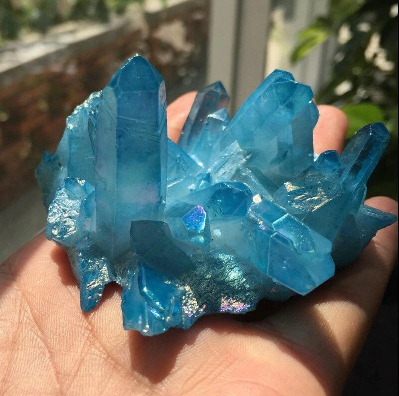 Unique Beautiful Blue Flame Aura Quartz Crystal Cluster ...