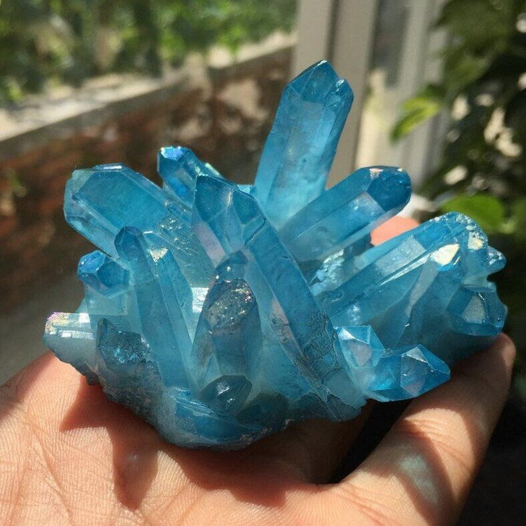 Unique Beautiful Blue Flame Aura Quartz Crystal Cluster Specimen ...