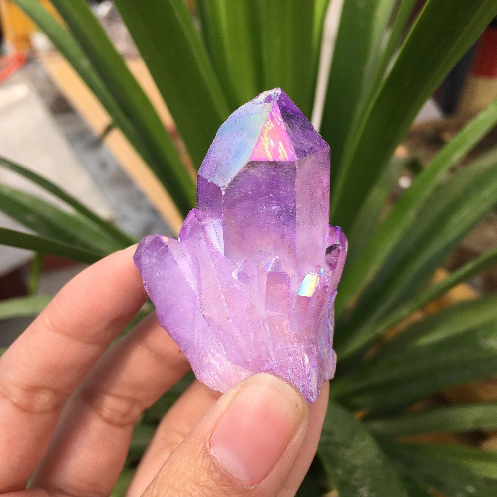 65g Rare Beautiful Purple Flame Aura Quartz Crystal Cluster Specime ...